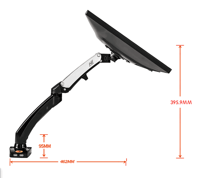 NB F100 17-27 ” USB’li LED Monitör Tutucu Kol Amortisörlü 2-6.5kg ...
